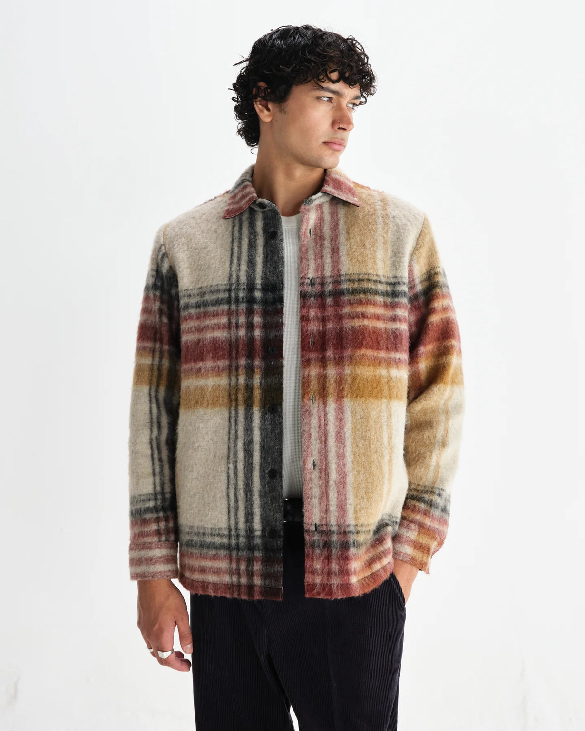 Wax London Natural Multi Italian Wool Blend Check Nolan Overshirt ...